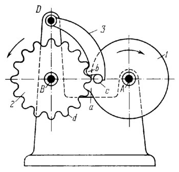 THREE-LINK TOOTHED GEARING WITH A LOCKING PAWL AND DWELLS OF THE DRIVEN ...